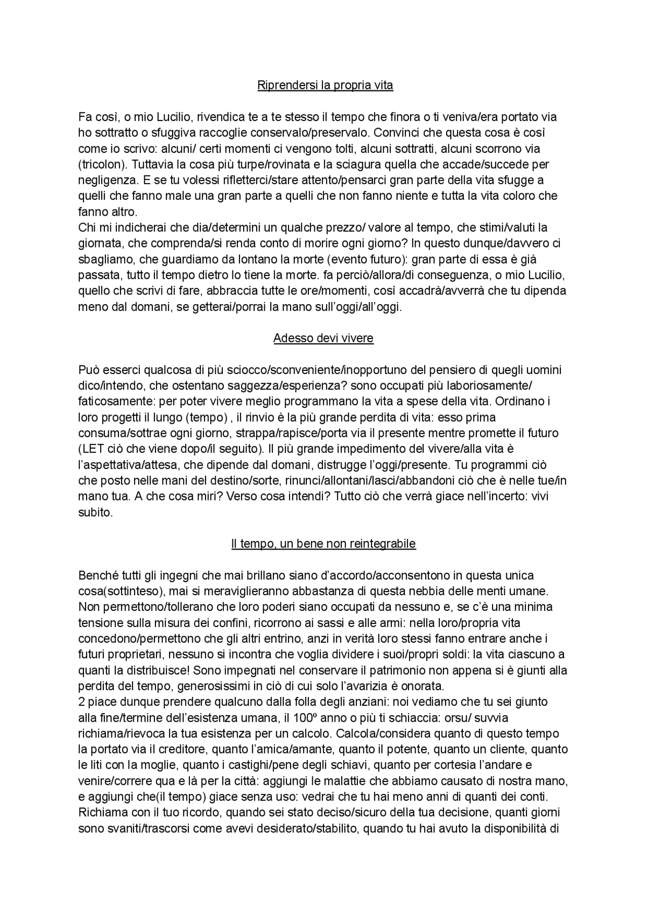 versioni latino SENECA | Versioni di Latino | Docsity