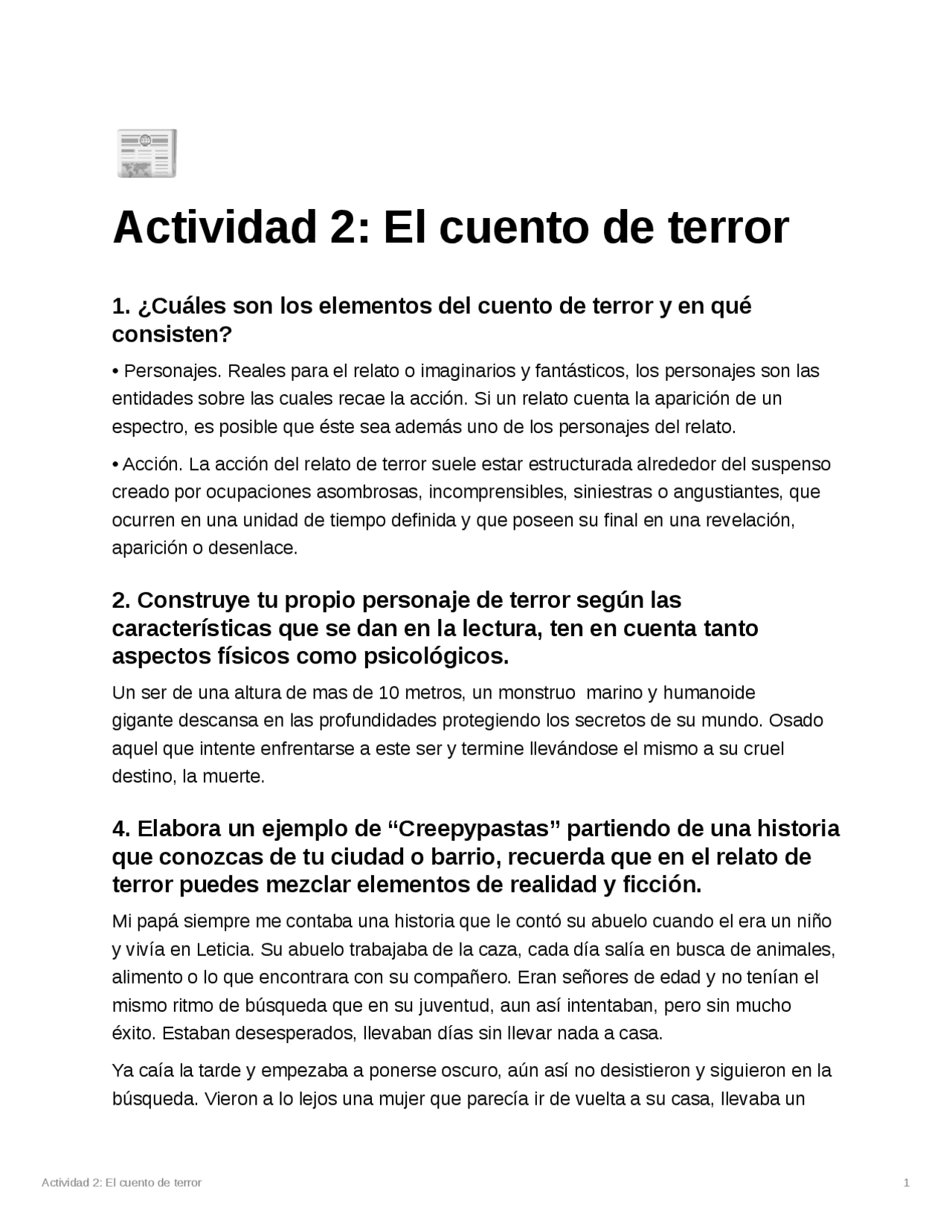 Actividad: El cuento de terror | Ejercicios de Lengua y Literatura ...