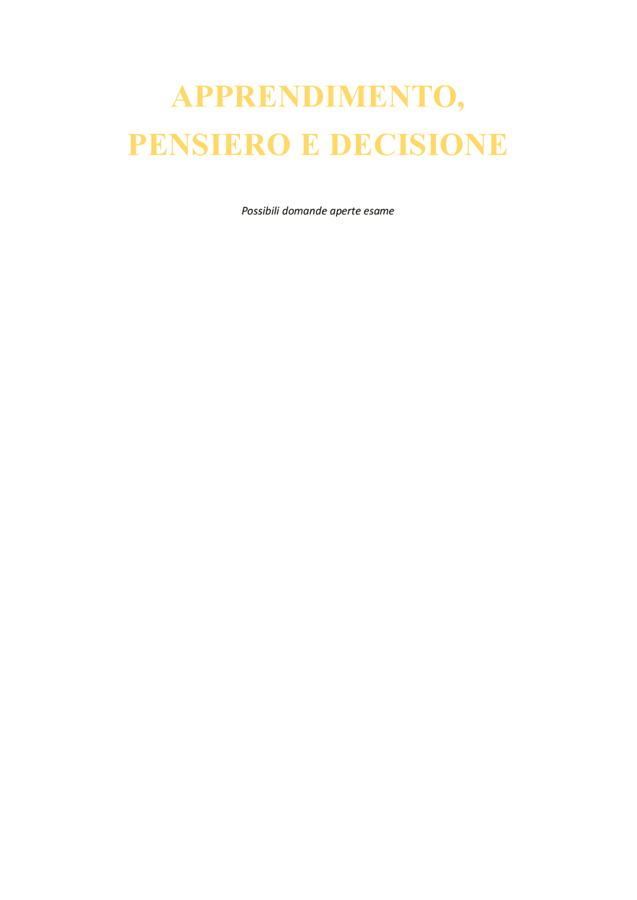 Apprendimento Pensiero E Decisione Domande Esame Prove Desame Di