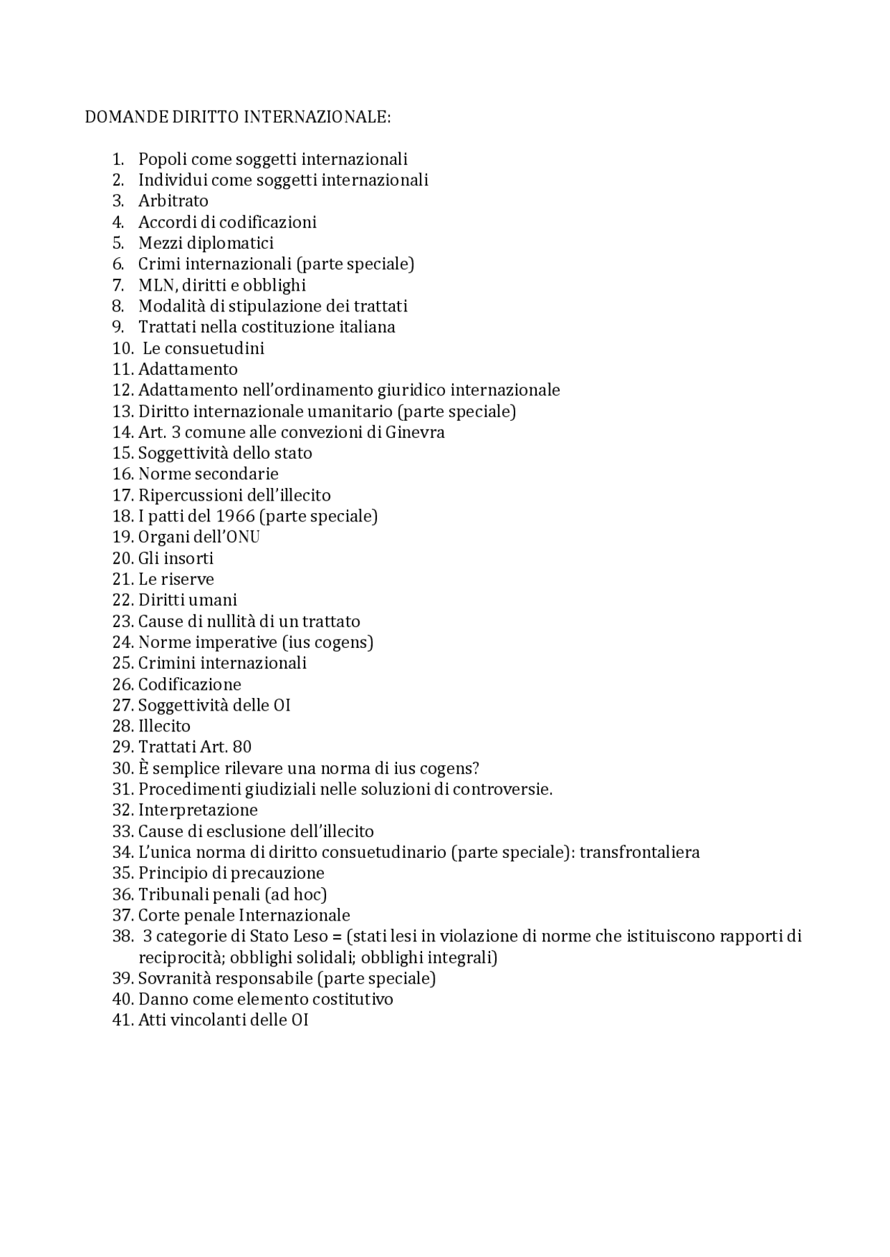 Domande Diritto Internazionale Pace Prove Desame Di Diritto