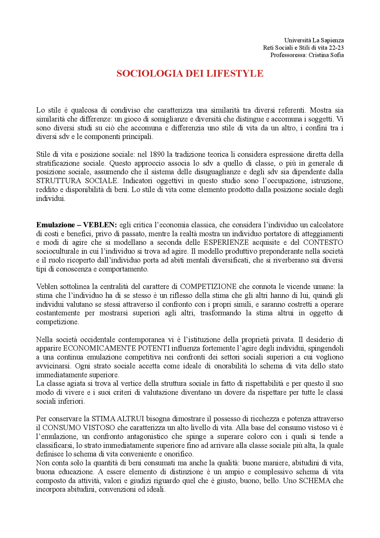 Sociologia Dei Lifestyle Dispense Di Scienze Sociali Docsity