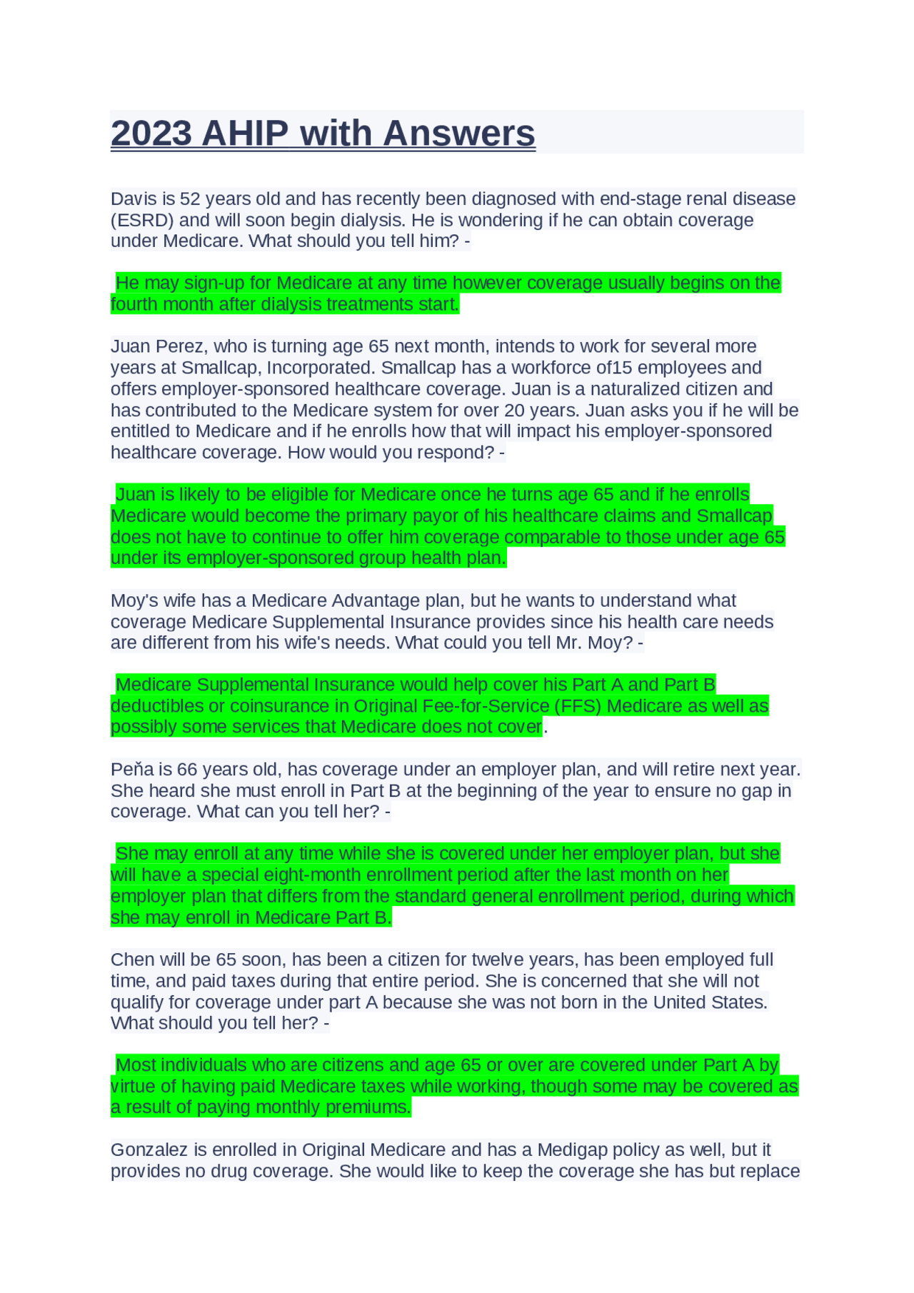 2023 Ahip With Answers Exams Nursing Docsity