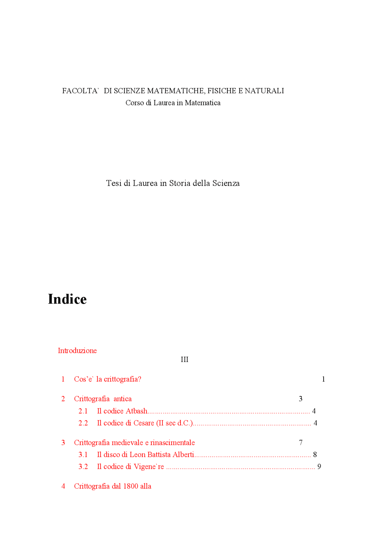 Facolta` Di Scienze Matematiche Fisiche E Naturali Corso Di Laurea In
