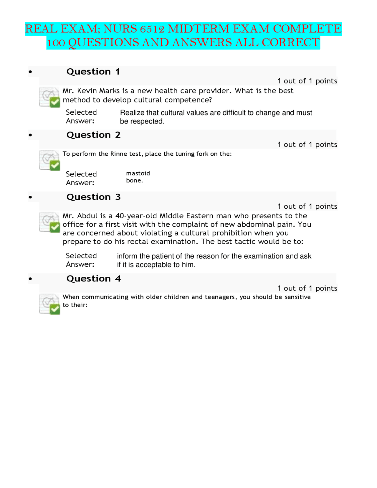 REAL EXAM; NURS 6512 MIDTERM EXAM COMPLETE 100 QUESTIONS AND ANSWERS ...