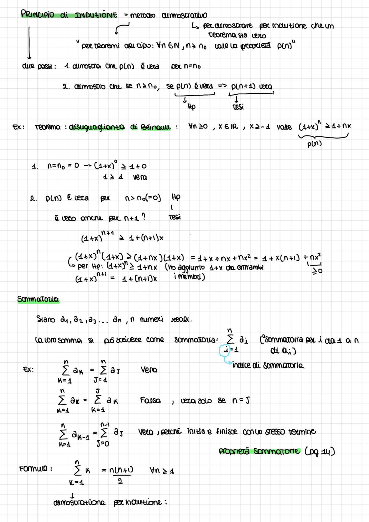 principio di induzione, sommatorie, coefficiente binomiale | Appunti di ...