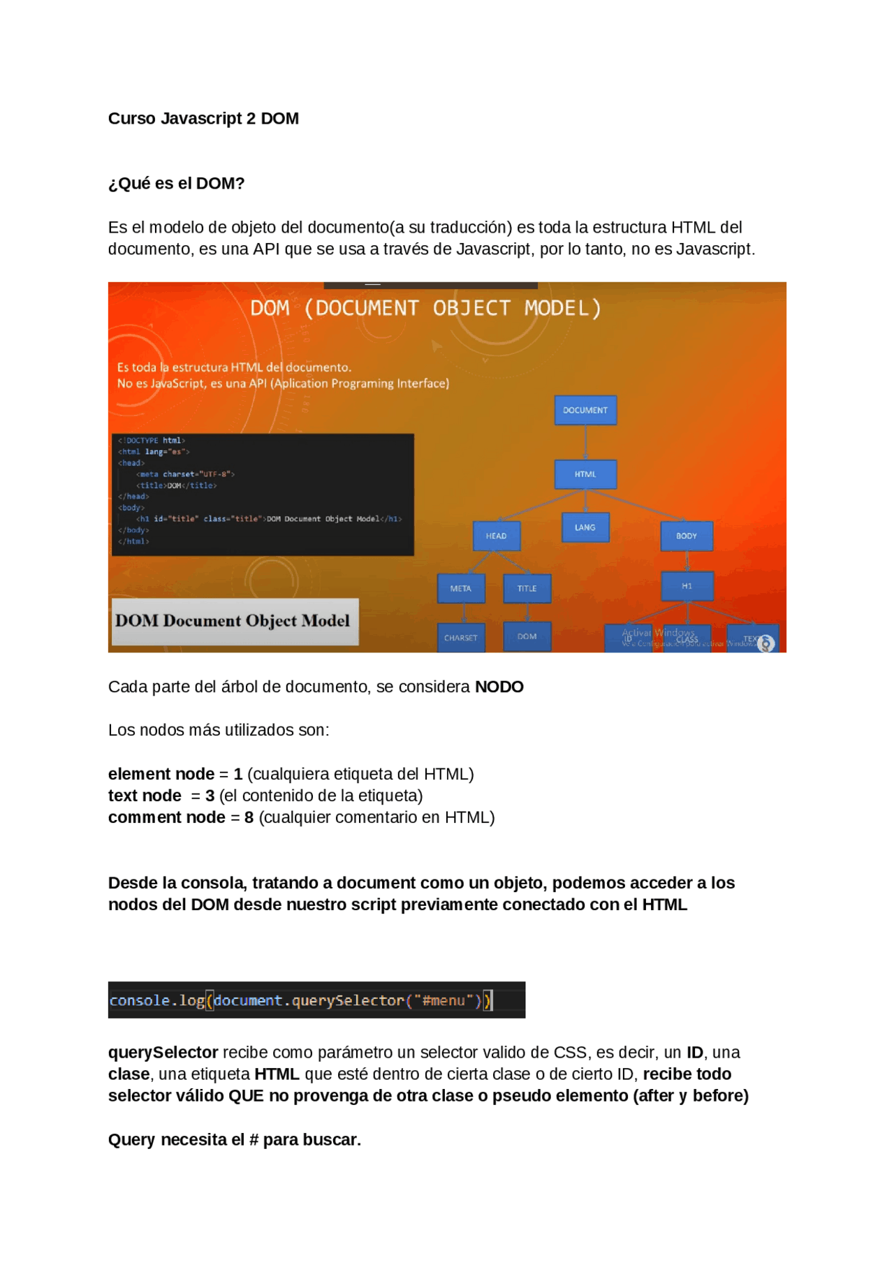 Javascript Inicio En El Dom Apuntes De Tecnología Docsity