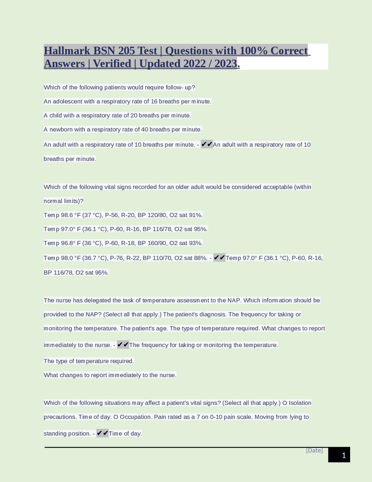 Hallmark BSN 205 Test | Questions with 100% Correct Answers | Verified ...