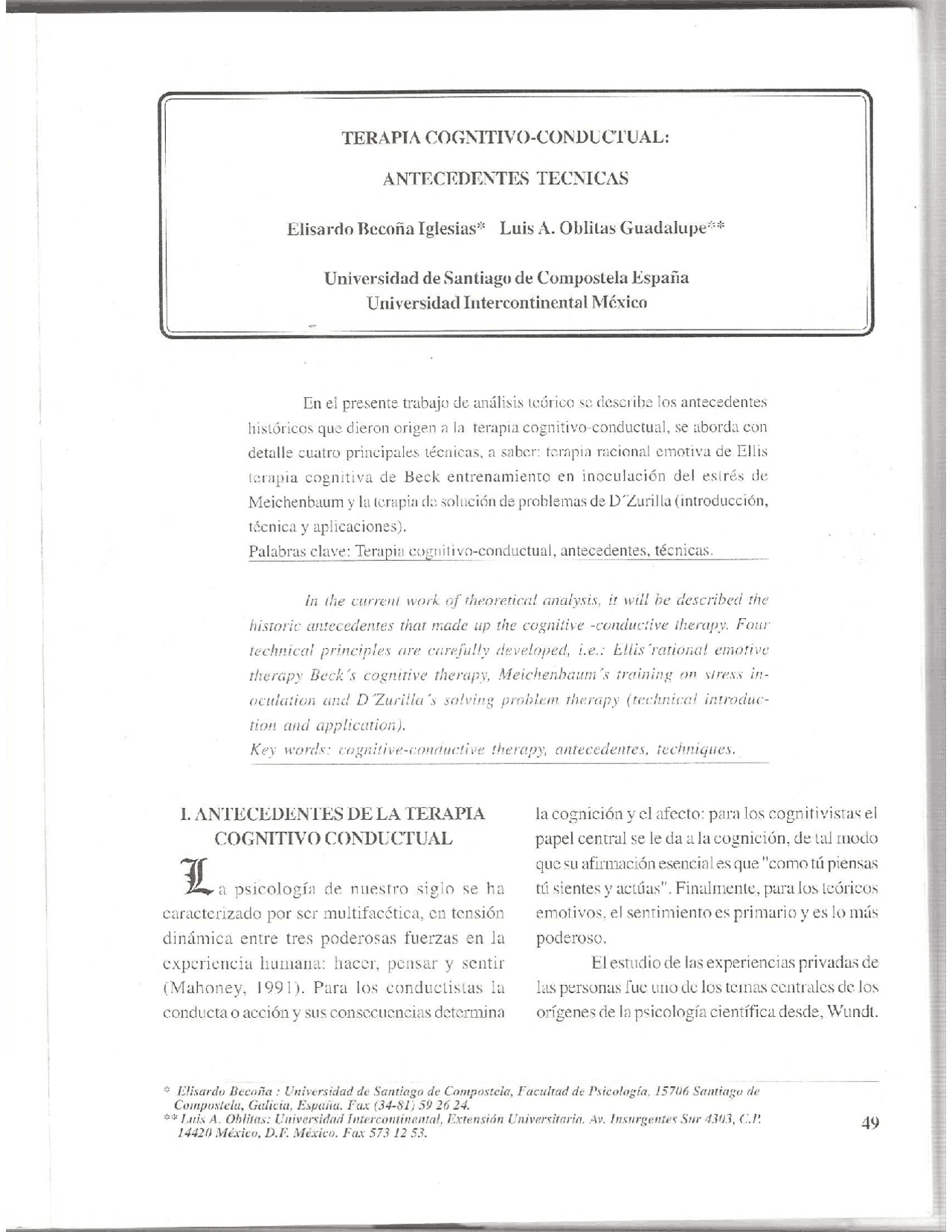 Cognitivo Conductual Monografías Ensayos De Psicopatología Docsity