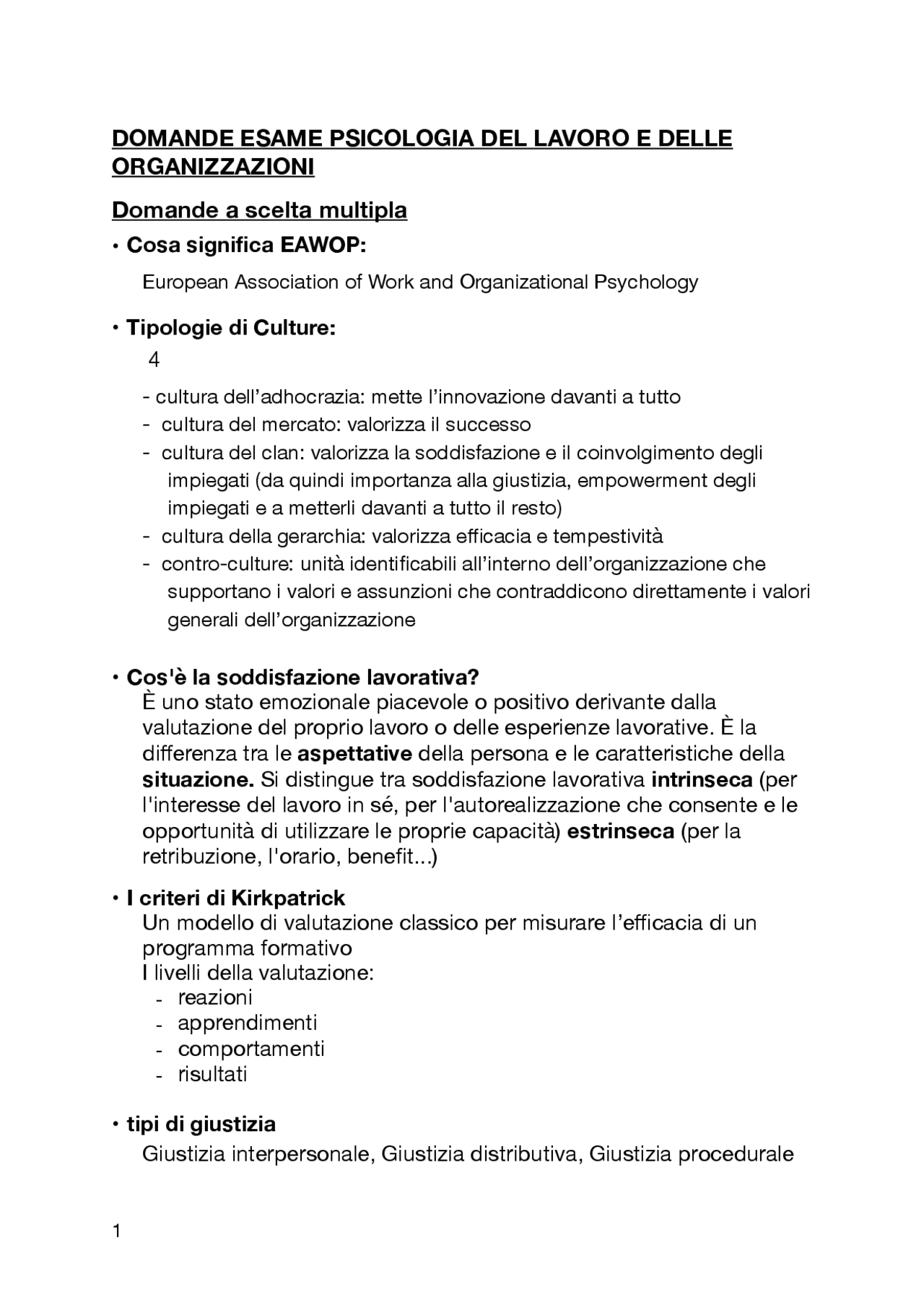 Domande esame "Psicologia del lavoro e delle organizzazioni" | Prove d'esame di Psicologia del ...