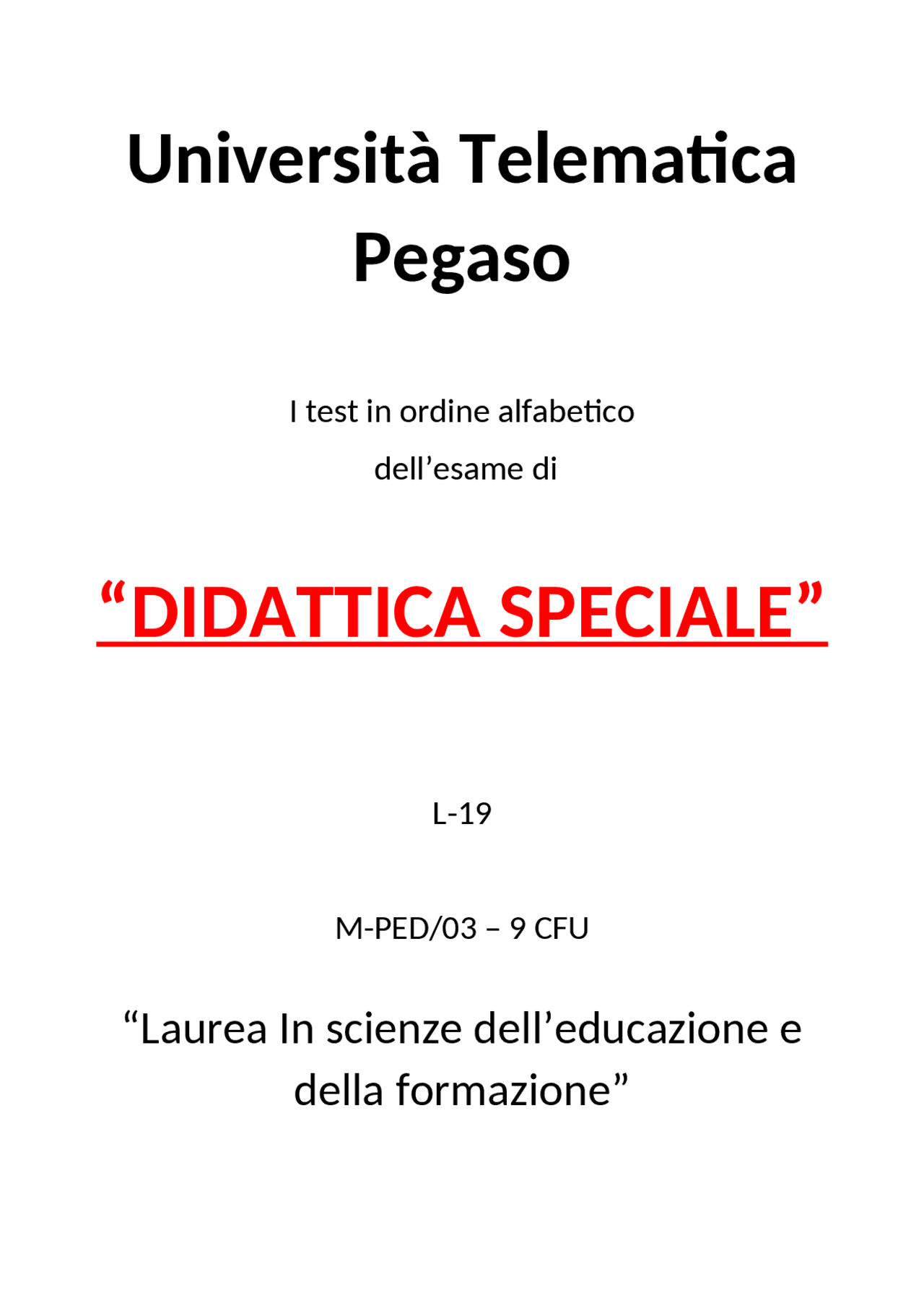 Domande Esame Didattica Speciale Pegaso 2024 Aggiornato In