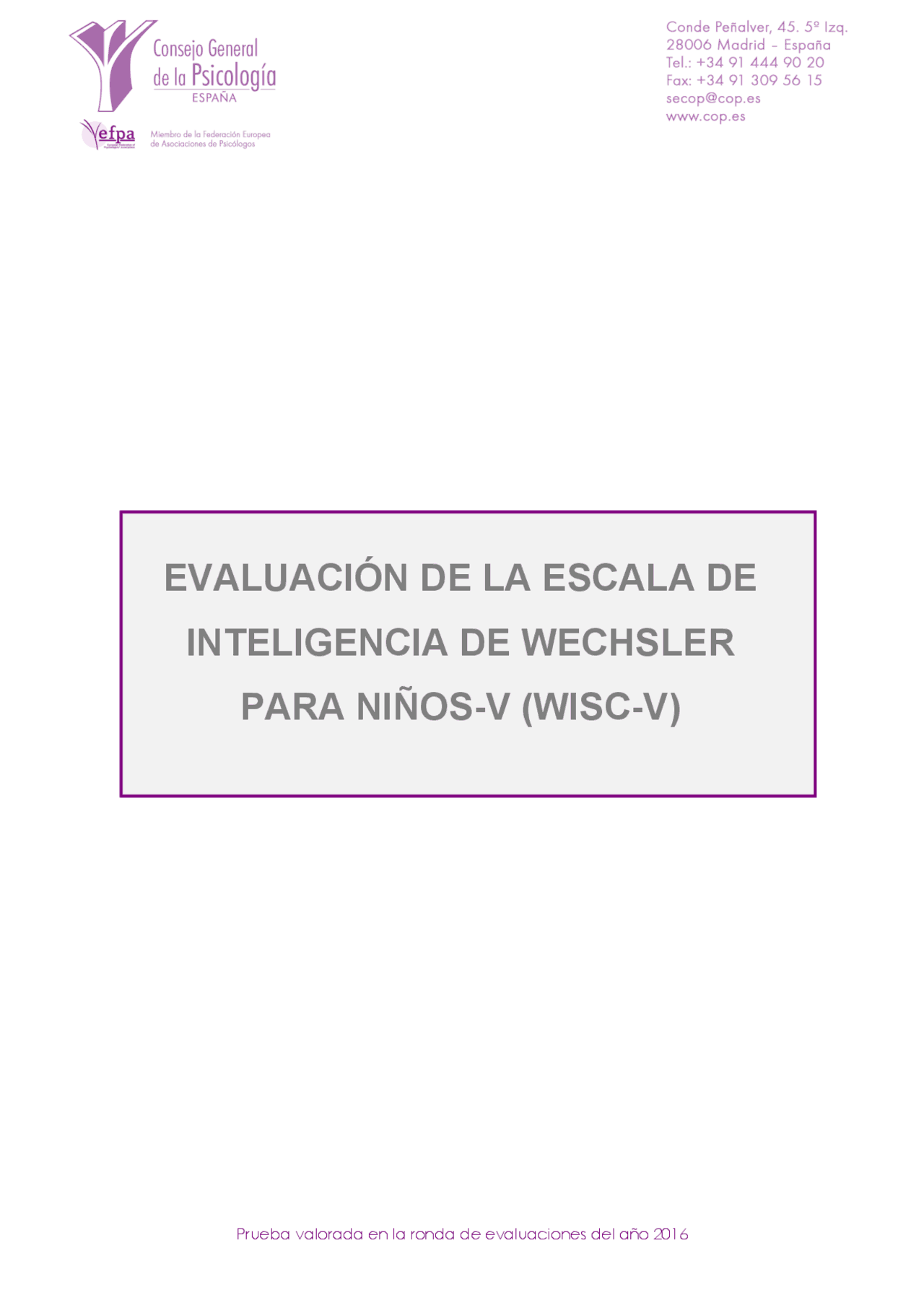 Wisc V Escala De Inteligencia De Wechsler Para Niños V Guías