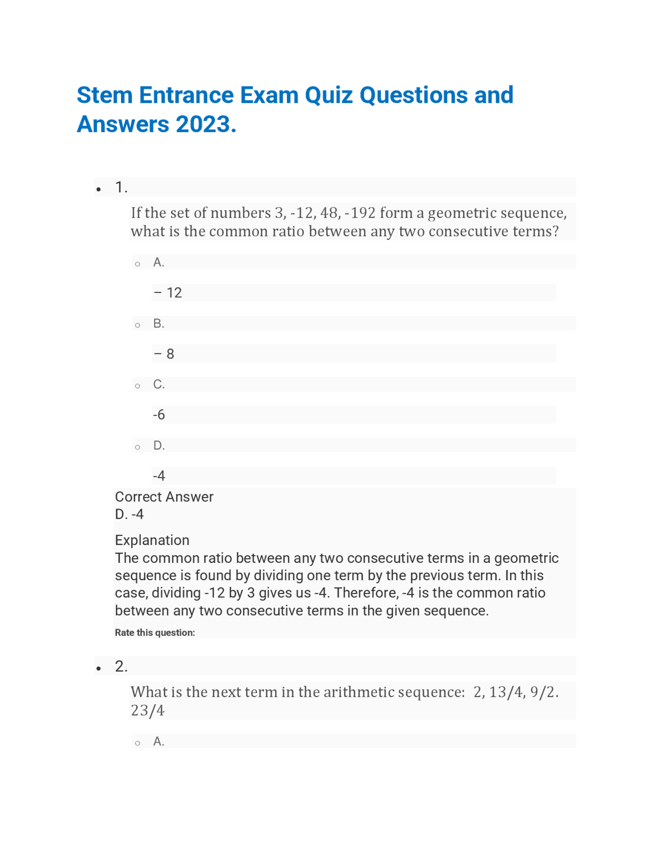 Stem Entrance Exam Quiz Questions And Answers 2023 Exams Nursing