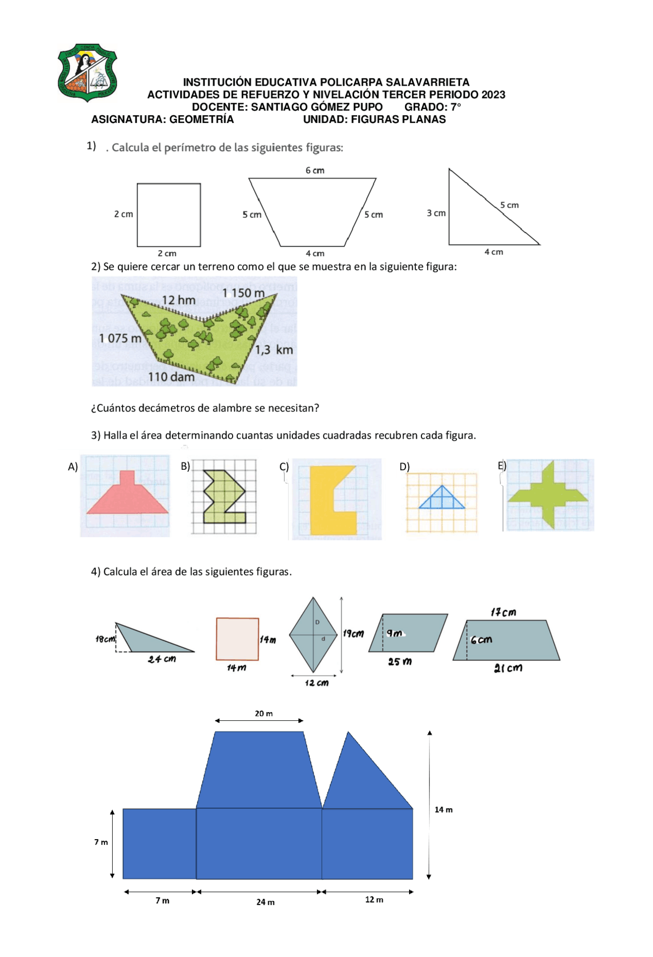 Figuras planas y compuestas | Ejercicios de Matemáticas | Docsity