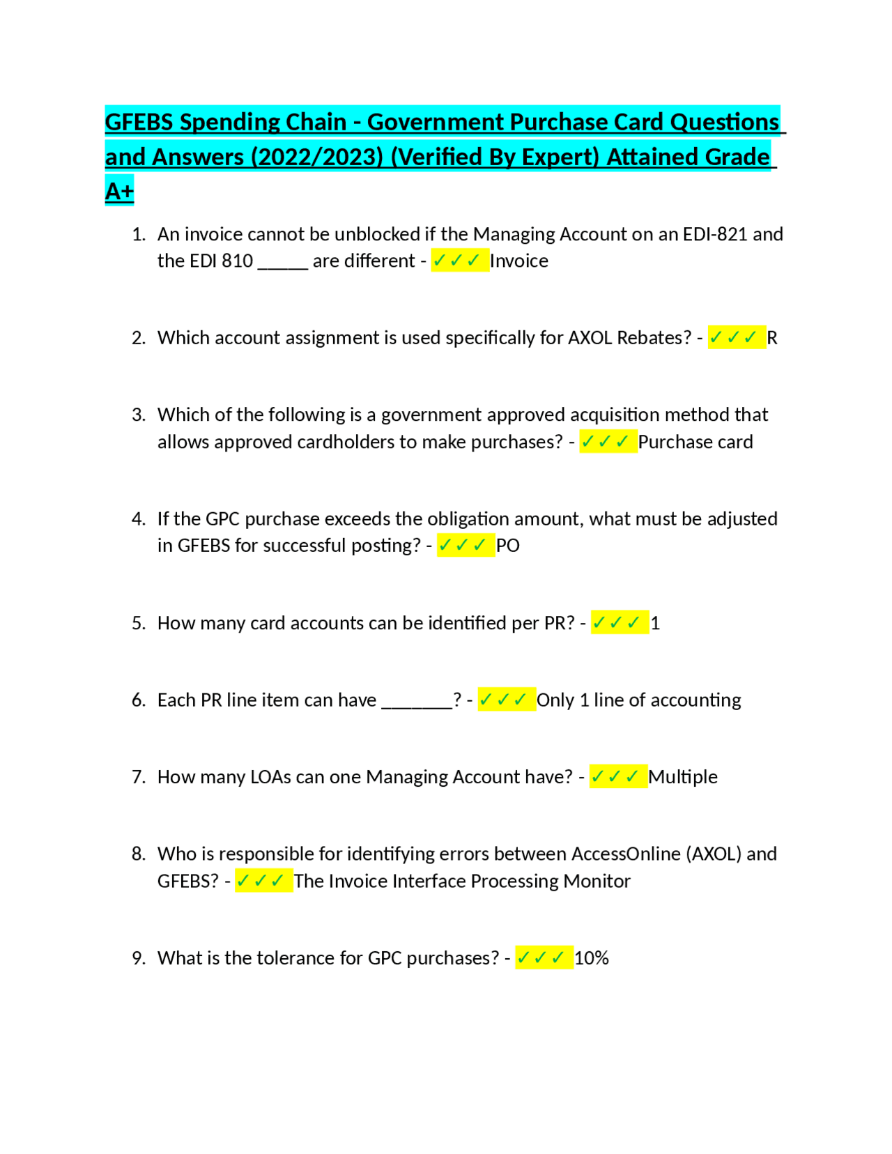 GFEBS Spending Chain - Government Purchase Card Questions and Answers ...