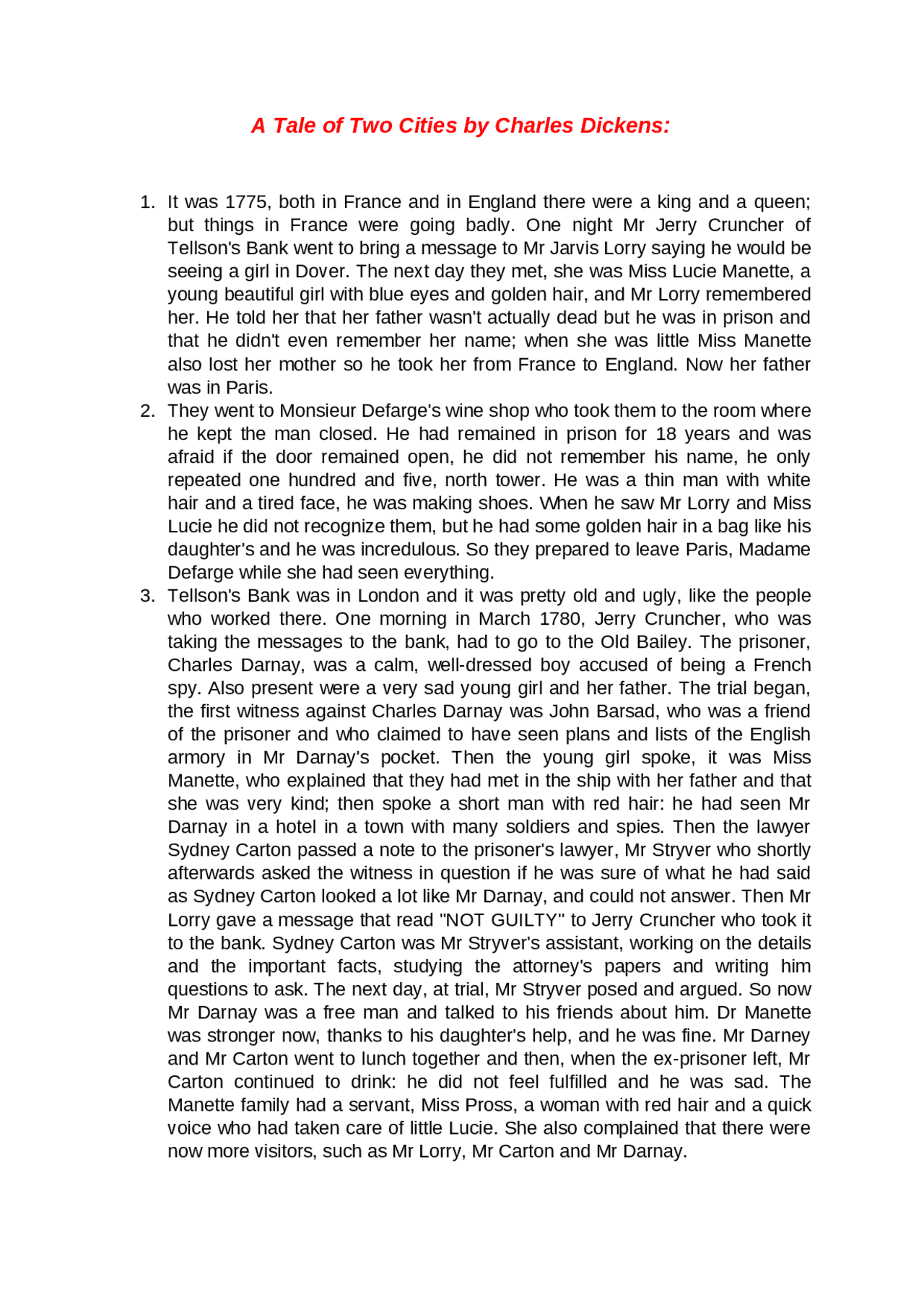 Riassunto Libro A Tale Of Two Cities Di Charles Dickens Schemi E