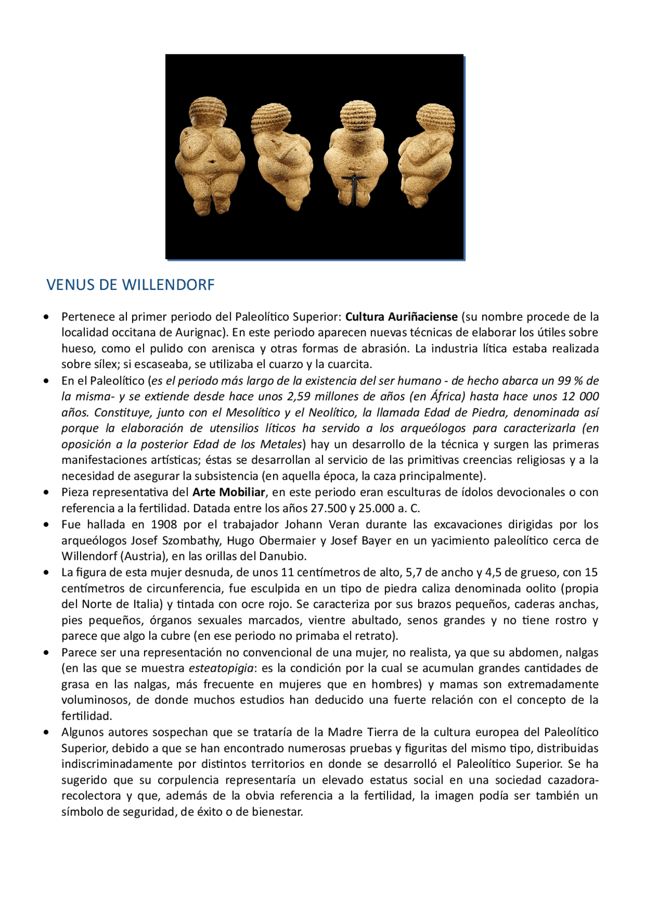 Venus de Willendorf. Imagen comentada para su análisis. | Apuntes de ...