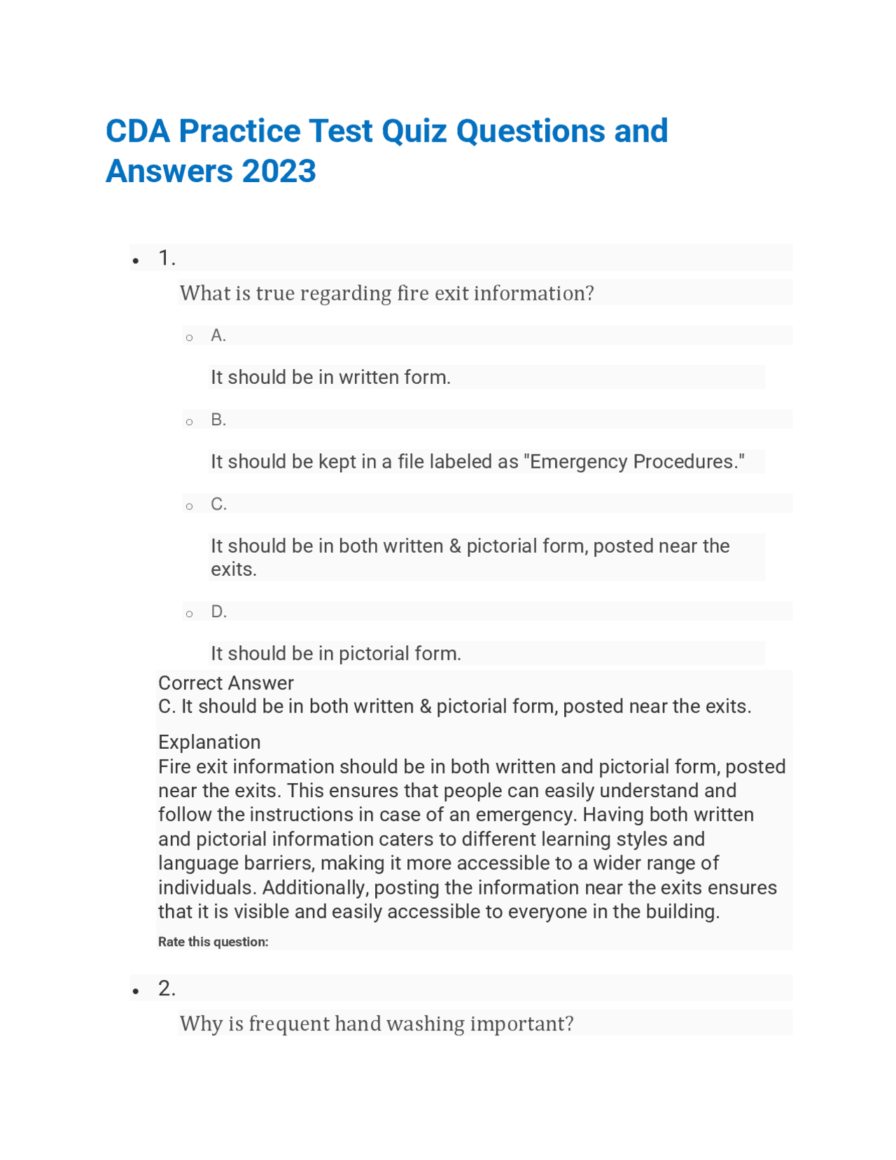 CDA Practice Test Quiz Questions and Answers 2023 | Exams Nursing | Docsity