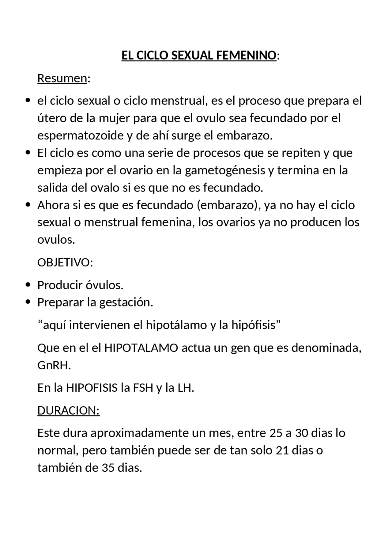 Informe sexual ciclo sexual femenino | Esquemas y mapas conceptuales de Medicina | Docsity