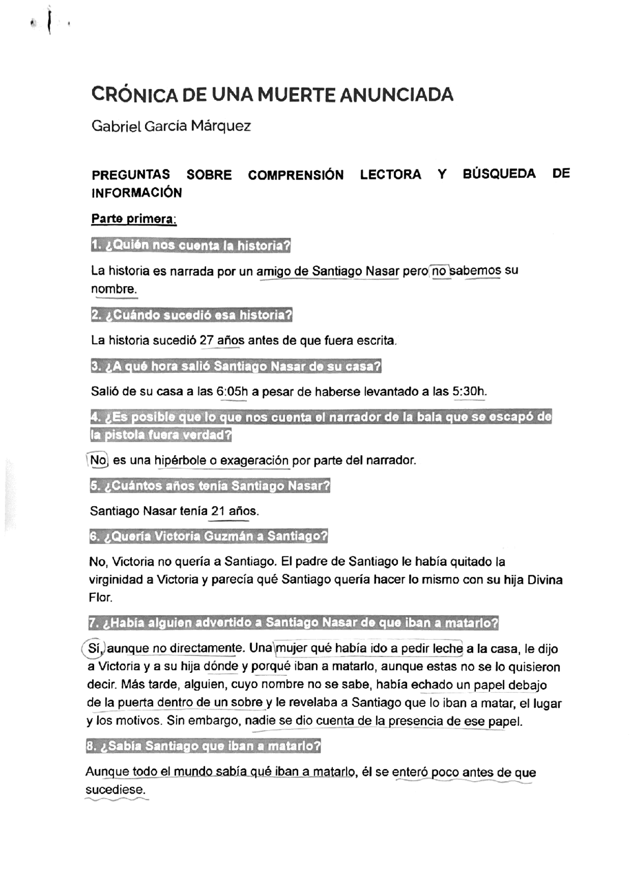 Preguntas crónica de una muerte anunciada | Apuntes de Lengua y ...
