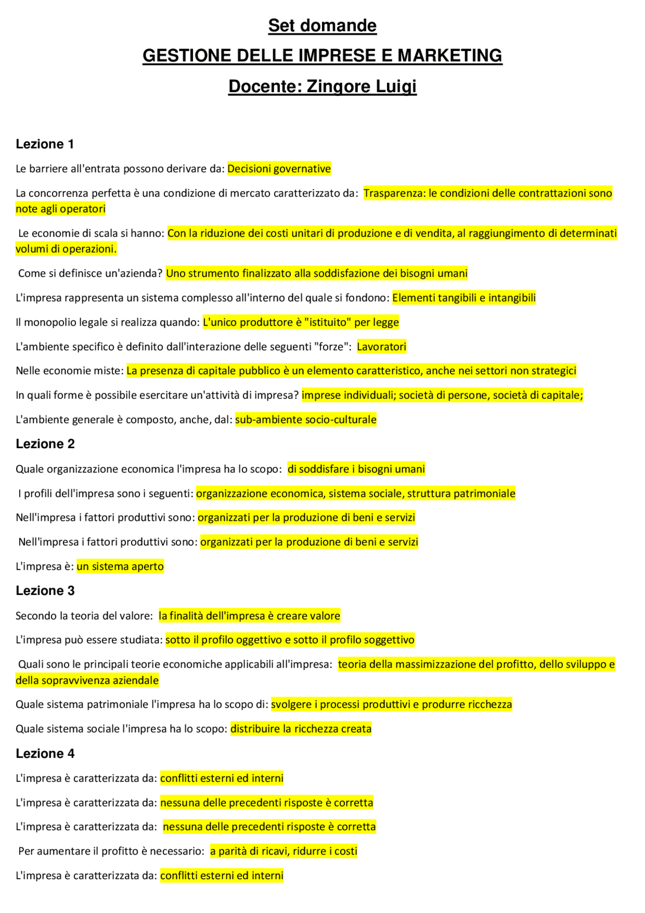 Paniere Gestione imprese e marketing Docente Luigi Zingone (risposte ...