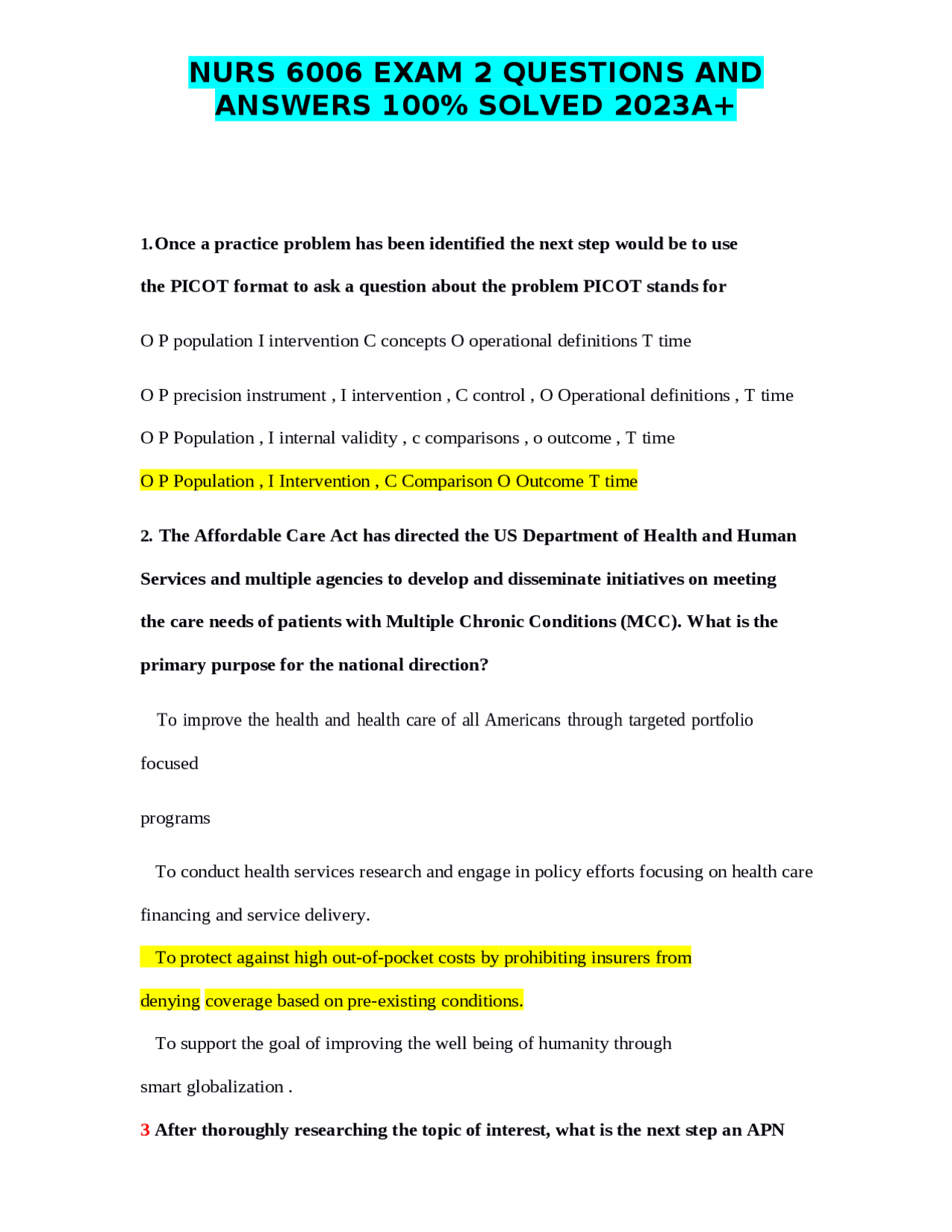 NURS 6006 EXAM 2 QUESTIONS AND ANSWERS 100% SOLVED 2023A+ | Exams Nursing | Docsity