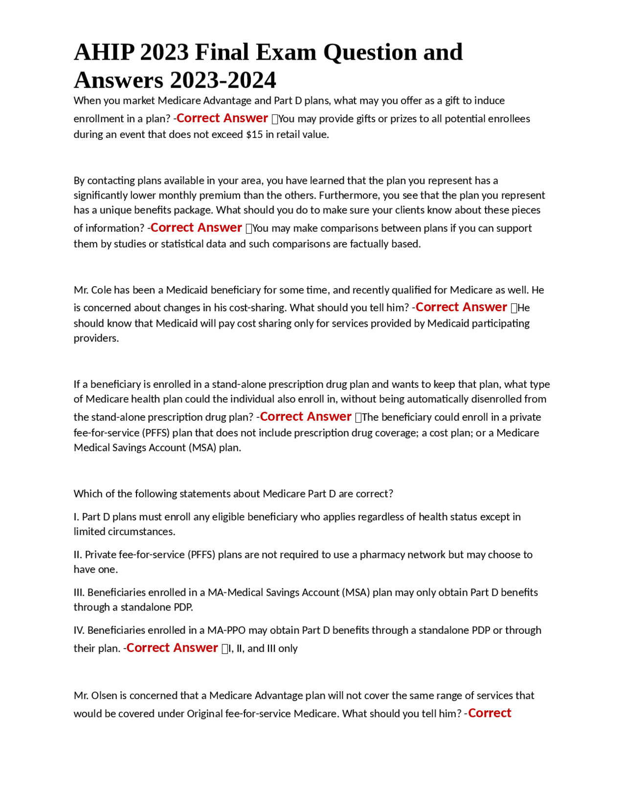 AHIP 2023 Final Exam Question and Answers 2023-2024 | Exams Nursing ...