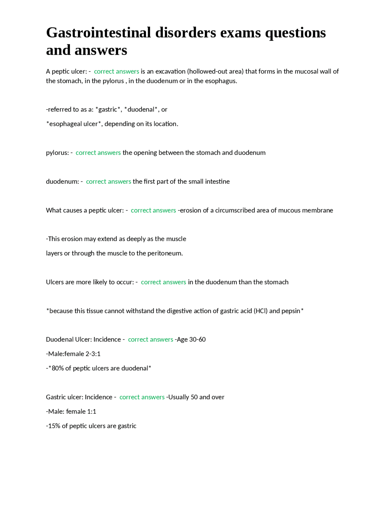 Gastrointestinal disorders exams questions and answers | Exams Nursing ...