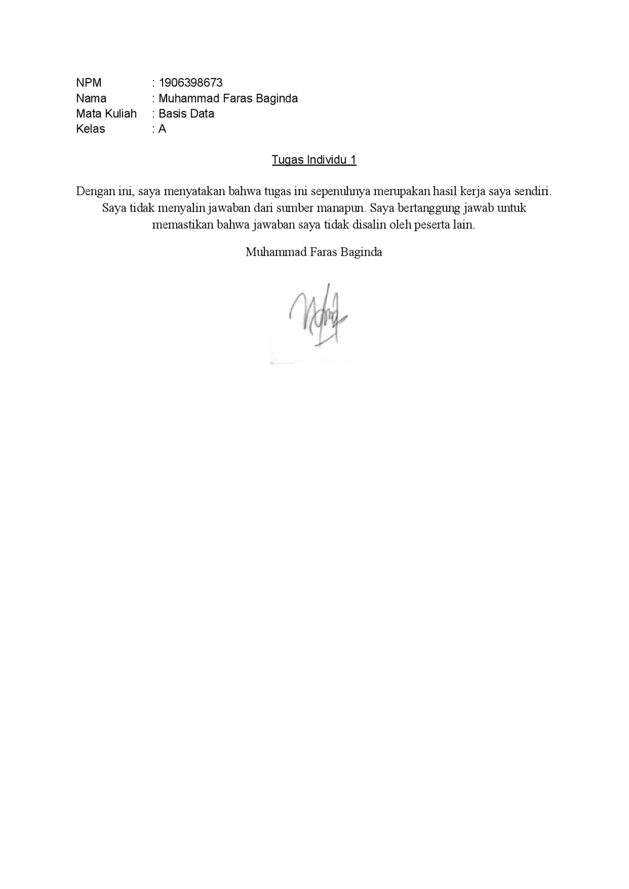 Tugas Individu Basis Data Materi ERD | Assignments Database Programming | Docsity