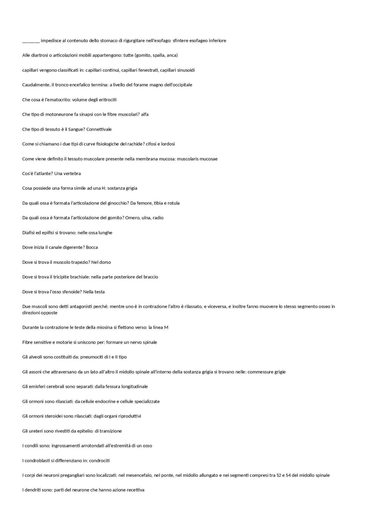 Anatomia Umana Scienze Motorie Prove Desame Di Anatomia Docsity
