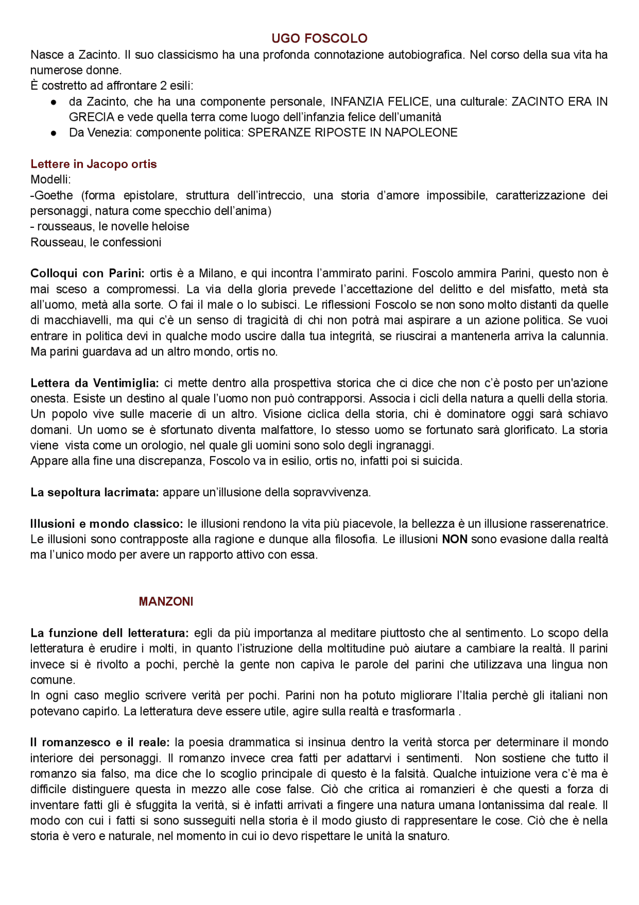 Riassuntone 2 programma di italiano 5° superiore | Dispense di Italiano | Docsity