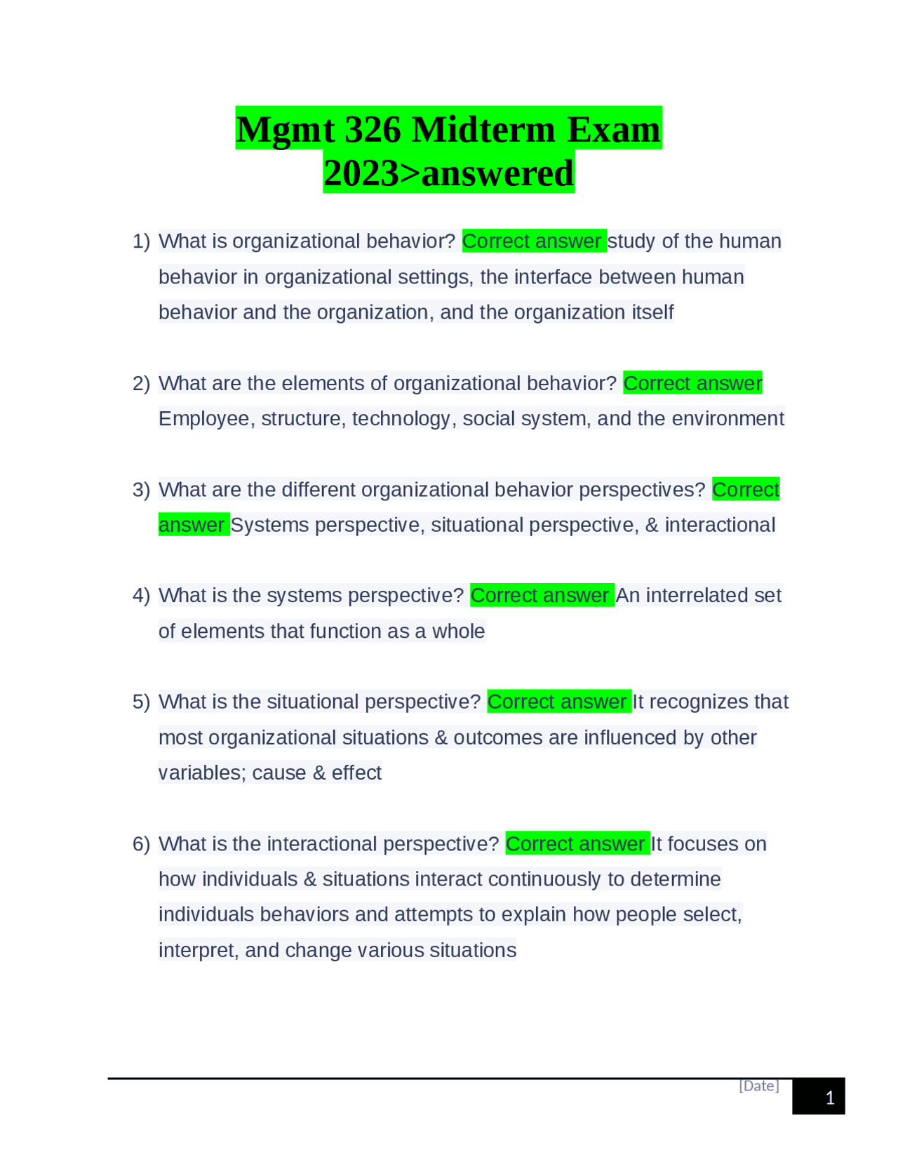 Mgmt 326 Midterm Exam 2023answered Exams Marketing Management Docsity