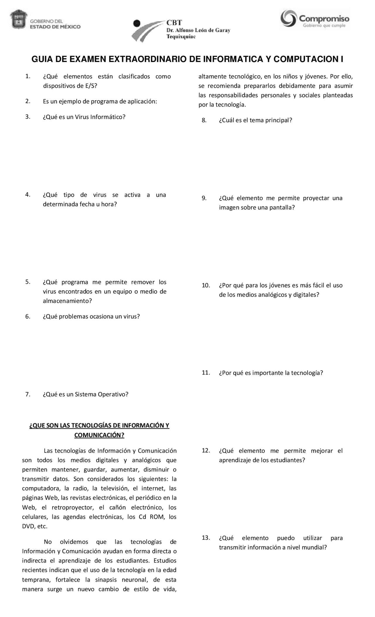 Examen Informática I Exámenes Selectividad De Informática Docsity
