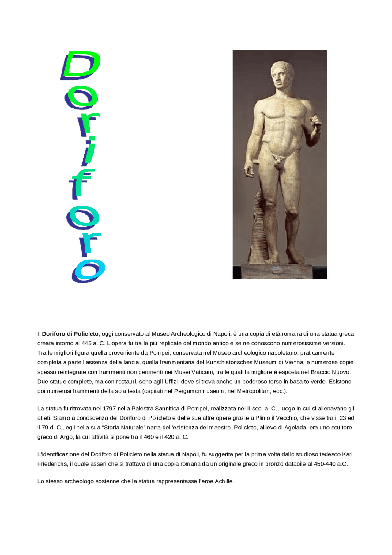 Doriforo di Policleto | Schemi e mappe concettuali di Elementi di ...