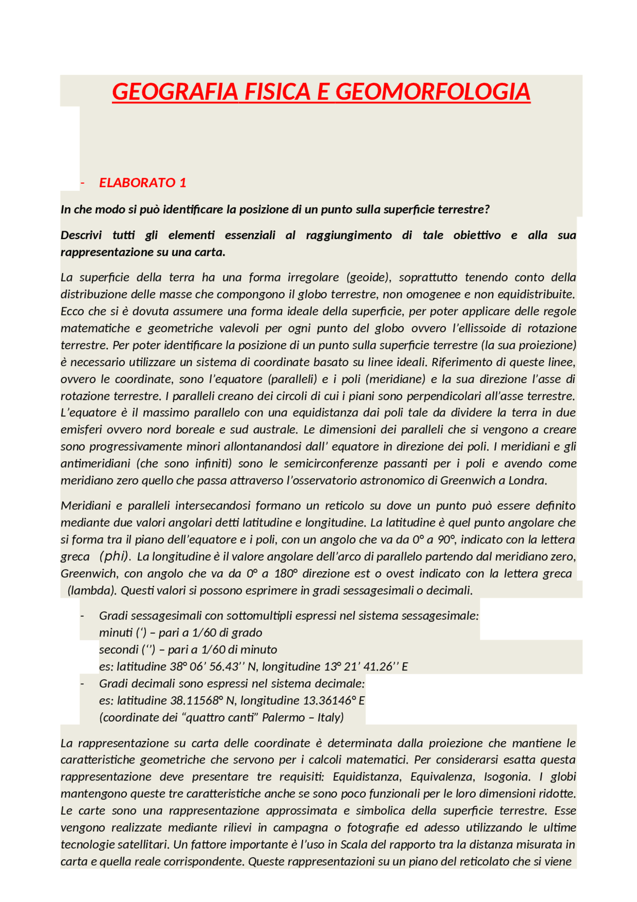 GEOGRAFIA FISICA E GEOMORFOLOGIA ELABORATO 1 L7 INGEGNERIA CIVILE PEGASO | Prove d'esame di ...