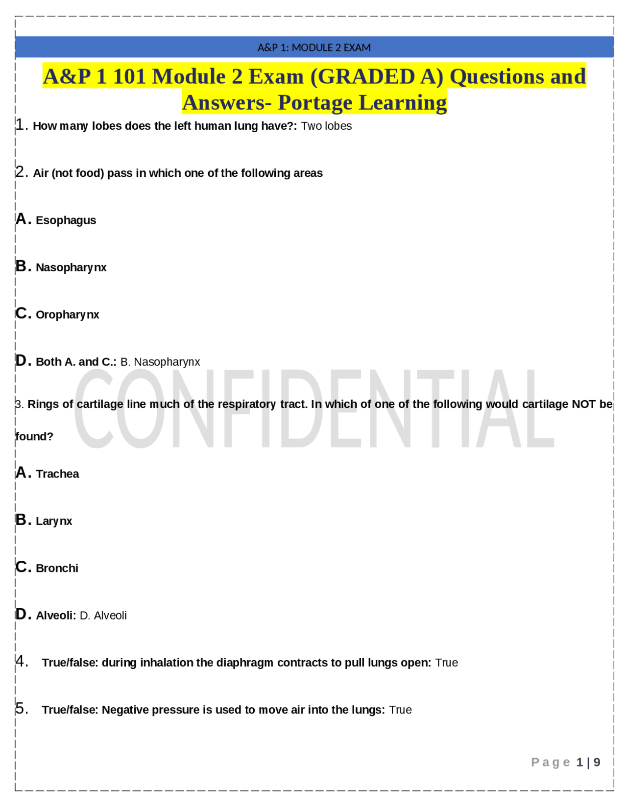 A&P 1 101 Module 2 Exam (GRADED A) Questions and Answers- Portage ...