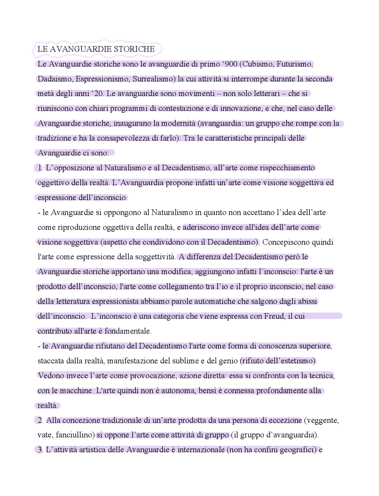 Le Avanguardie Storiche Appunti Di Storia Docsity
