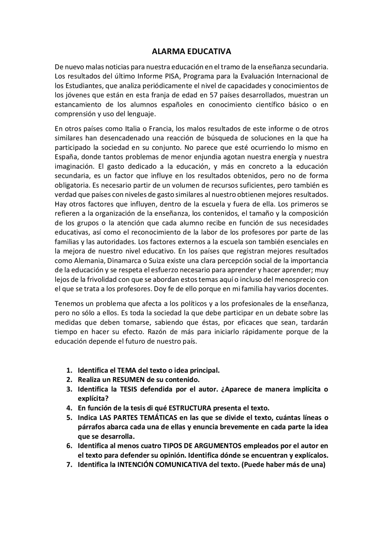 Comentario de texto ejemplo | Ejercicios de Lengua y Literatura | Docsity