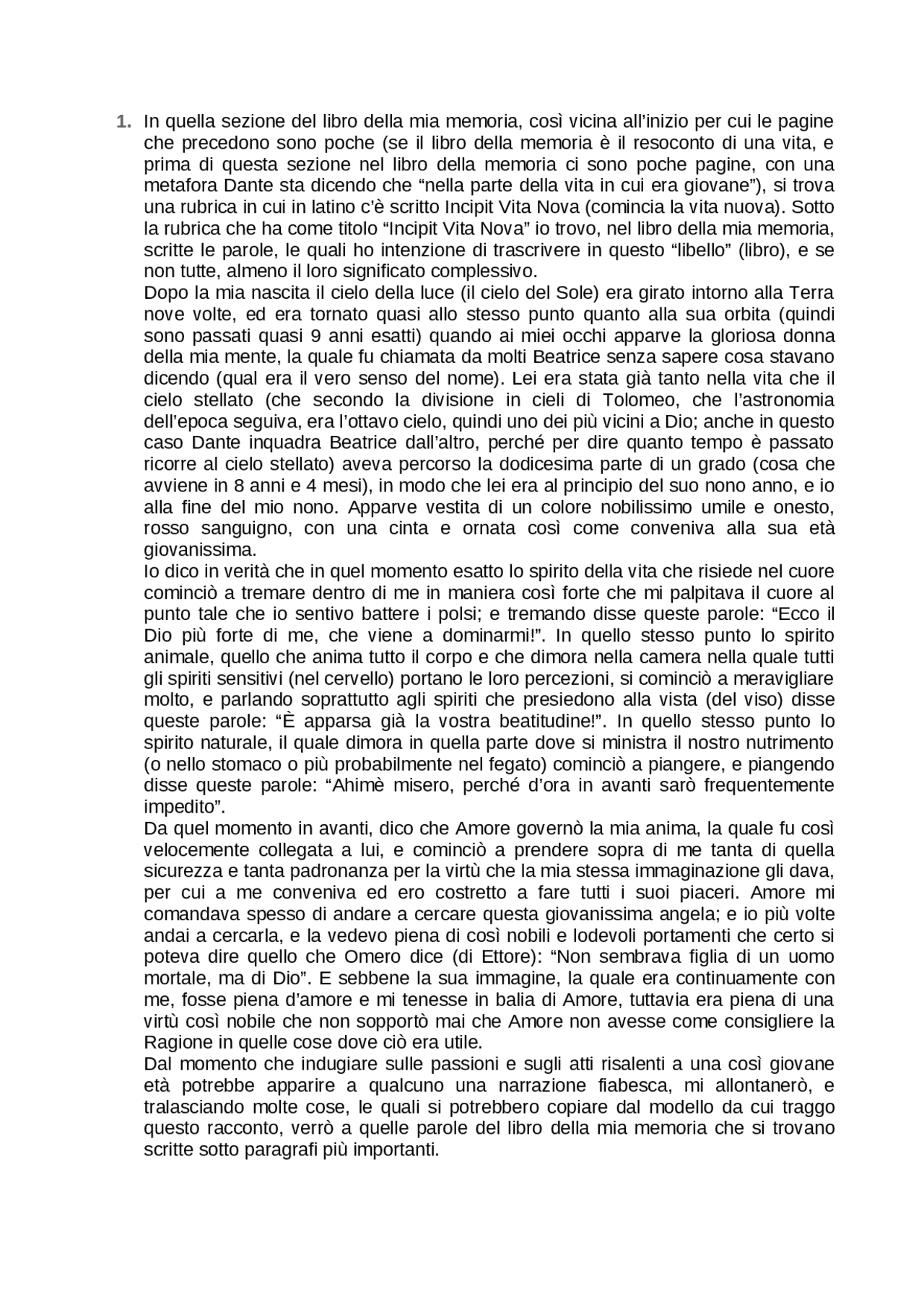 Parafrasi Integrale E Argomento Capitoli Vita Nova Di Dante Alighieri
