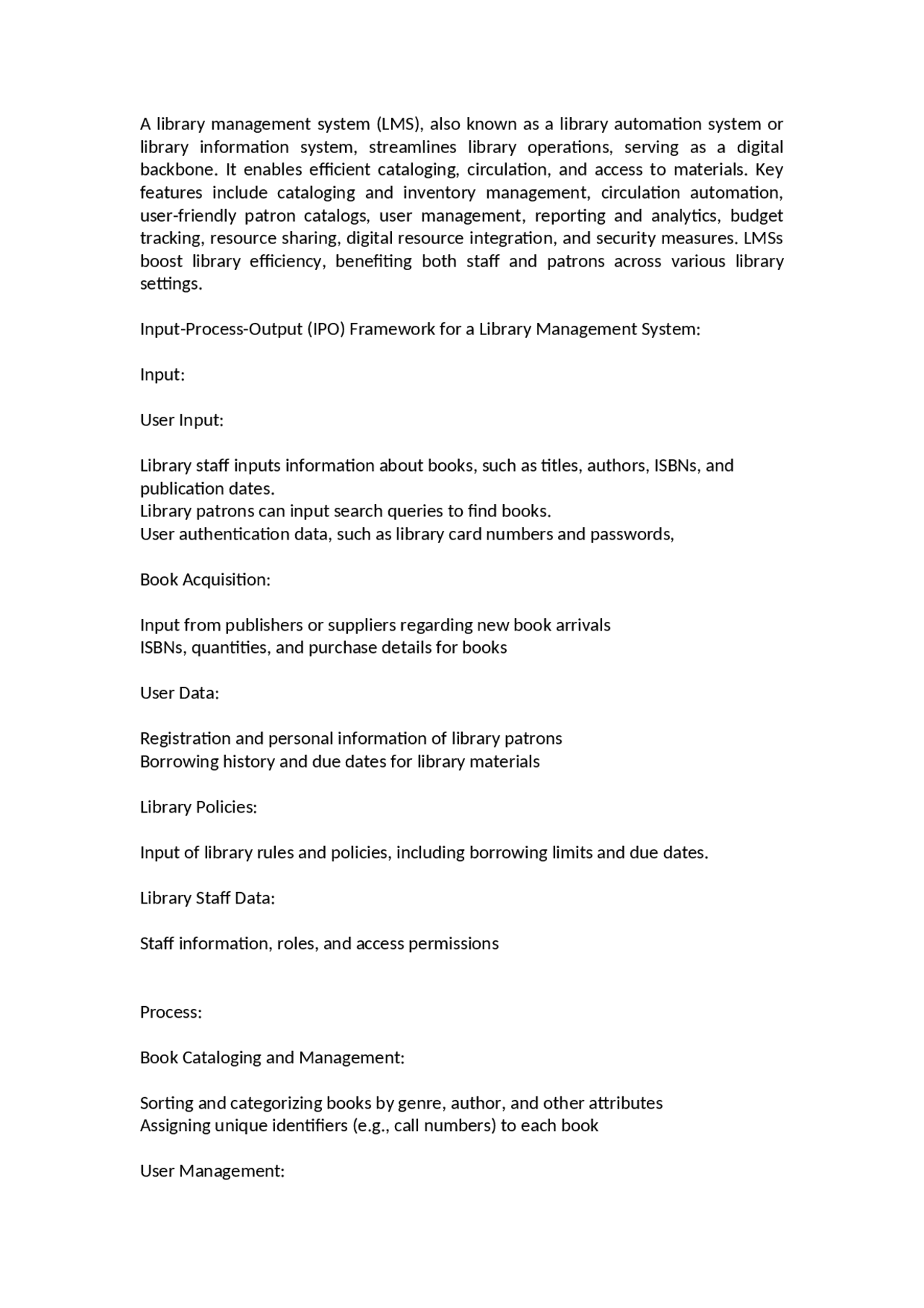 This is about the information system of a library. Its input-process-output | Summaries ...