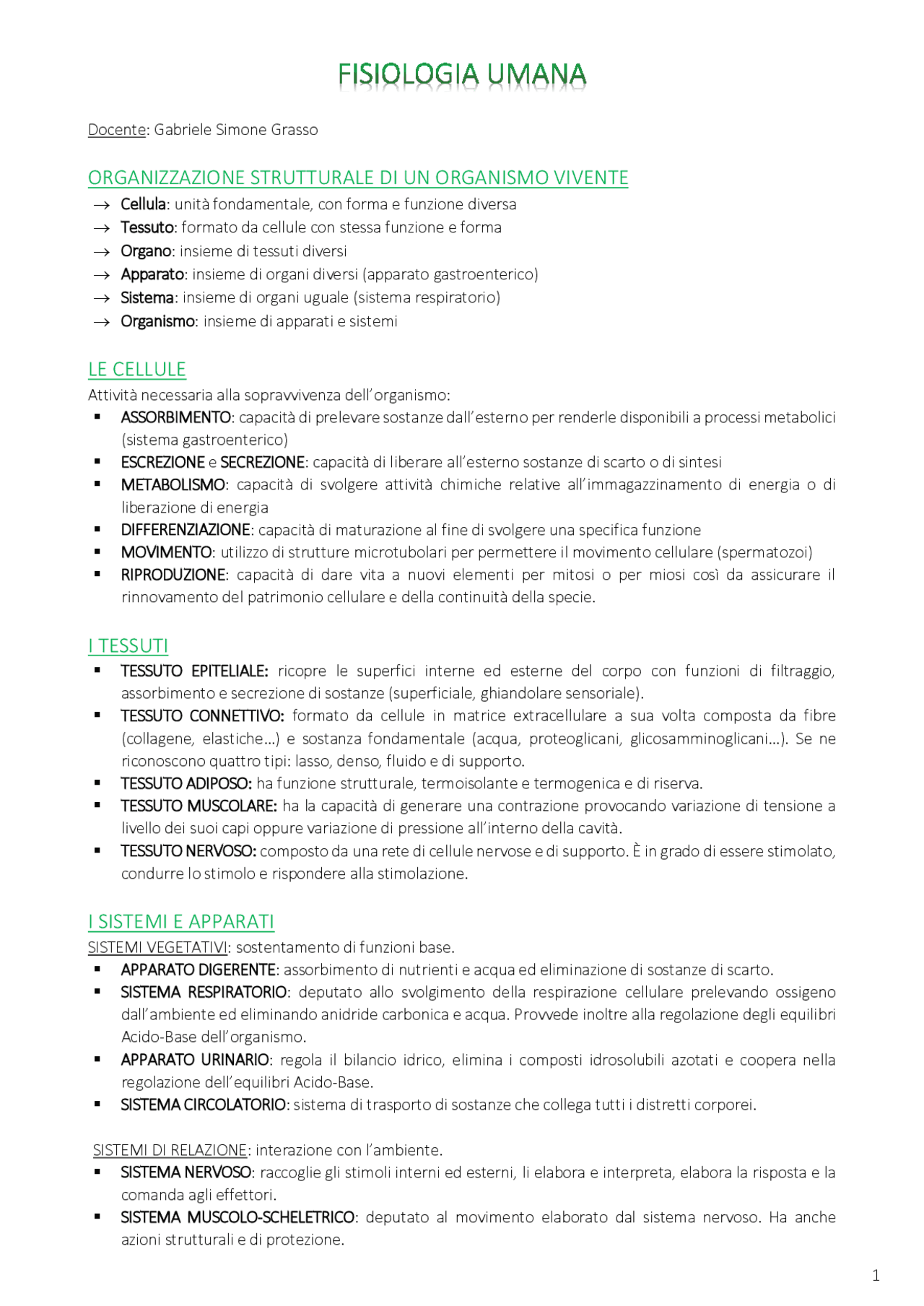 Fisiologia Umana Completa Dispense Di Fisiologia Docsity
