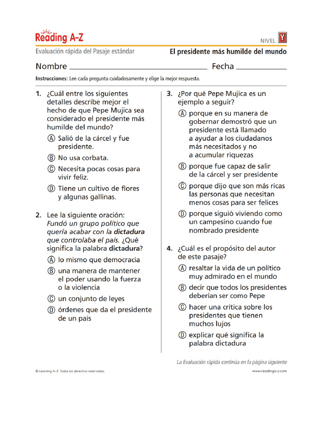 Comprensión lectora para jóvenes de bachillerato | Ejercicios de Lengua y Literatura | Docsity