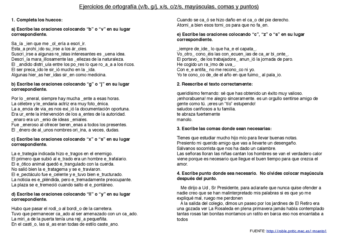 Ejercicios De Ortografia Ejercicios De Lengua Y Literatura Docsity