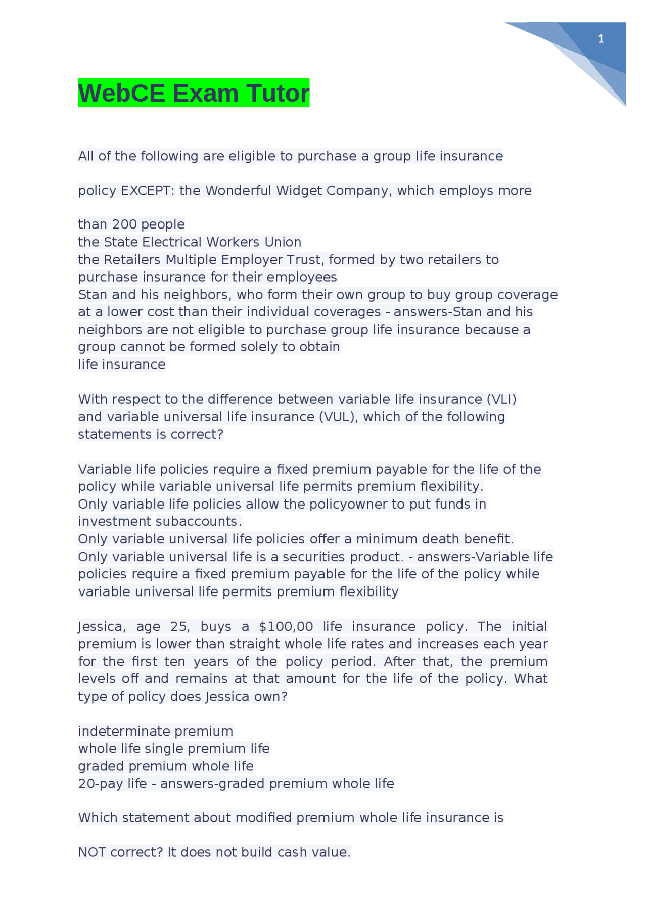 WebCE Exam Tutor questions with correct answers Rated A+ | Exámenes ...