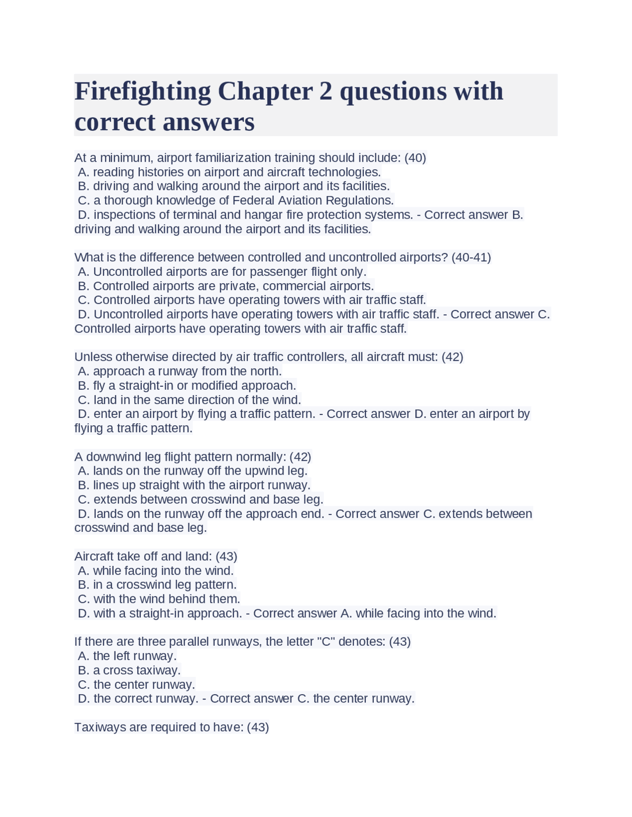 Firefighting Chapter 2 questions with correct answers | Exams Community ...