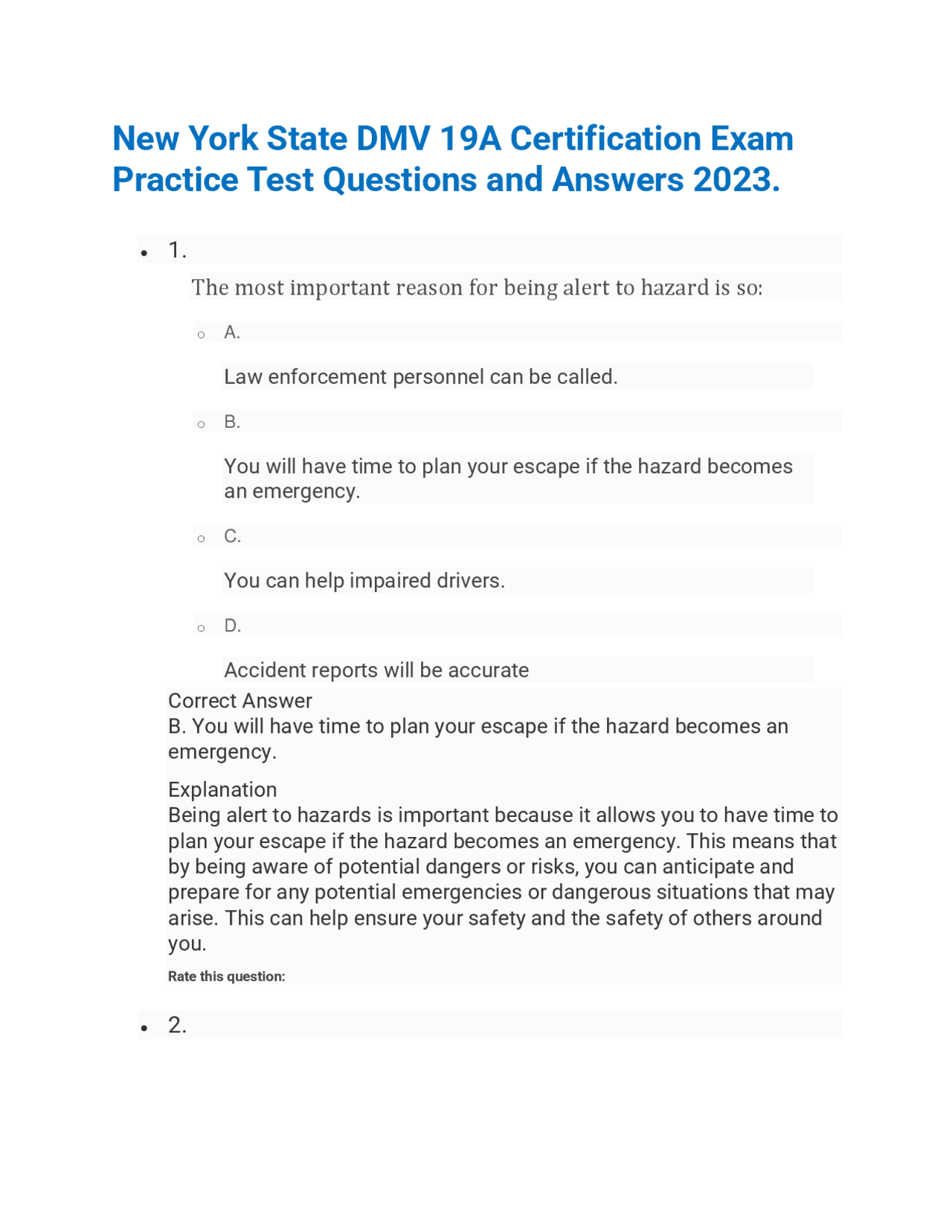 New York State DMV 19A Certification Exam Practice Test Questions and ...