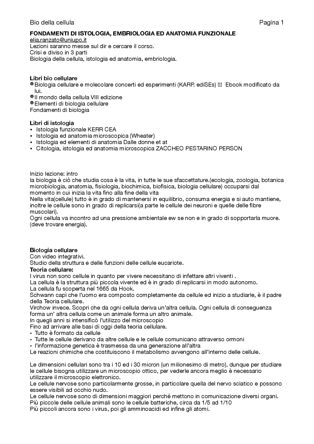 Biologia Della Cellula Per Il Corso Di Laurea In Scienze Biologiche