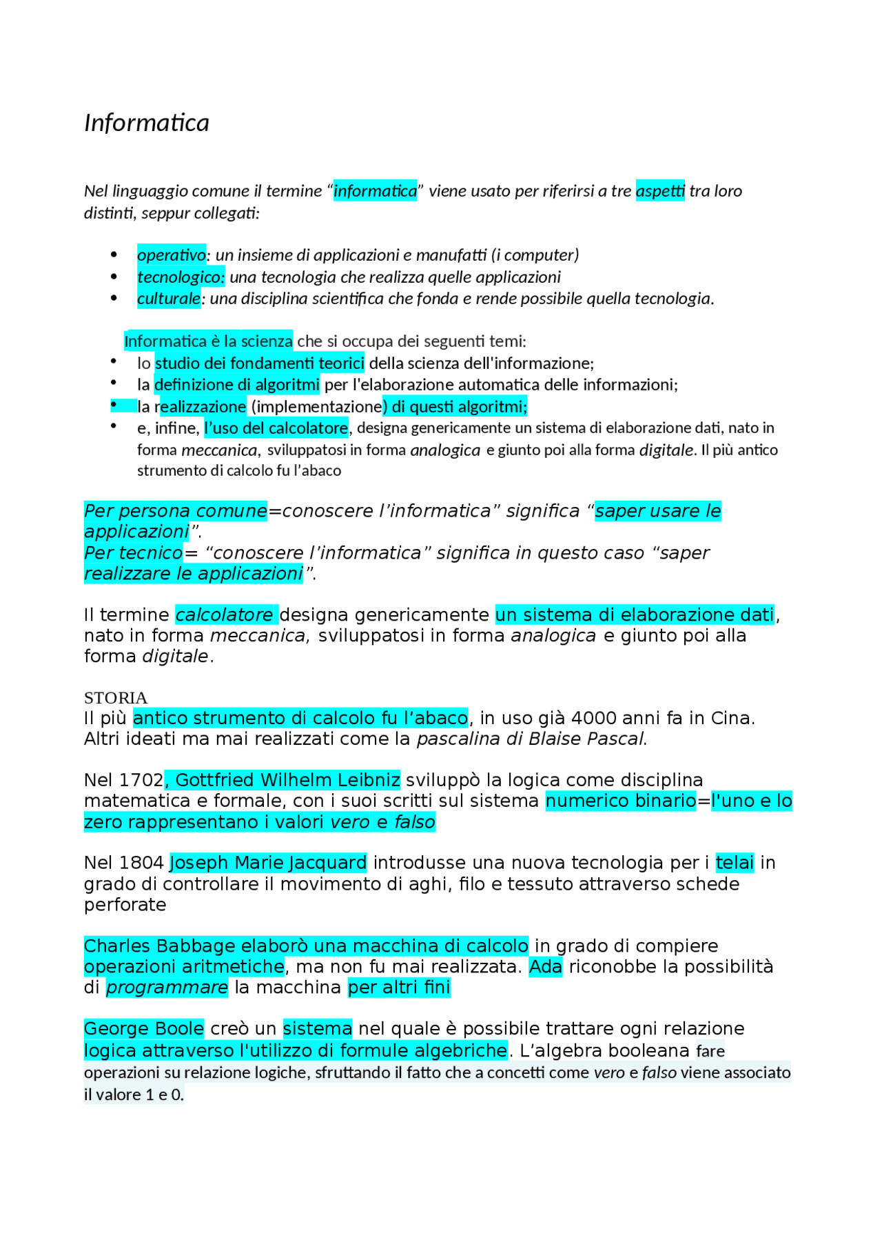 Informatica riassunto corso | Schemi e mappe concettuali di Fondamenti di informatica | Docsity