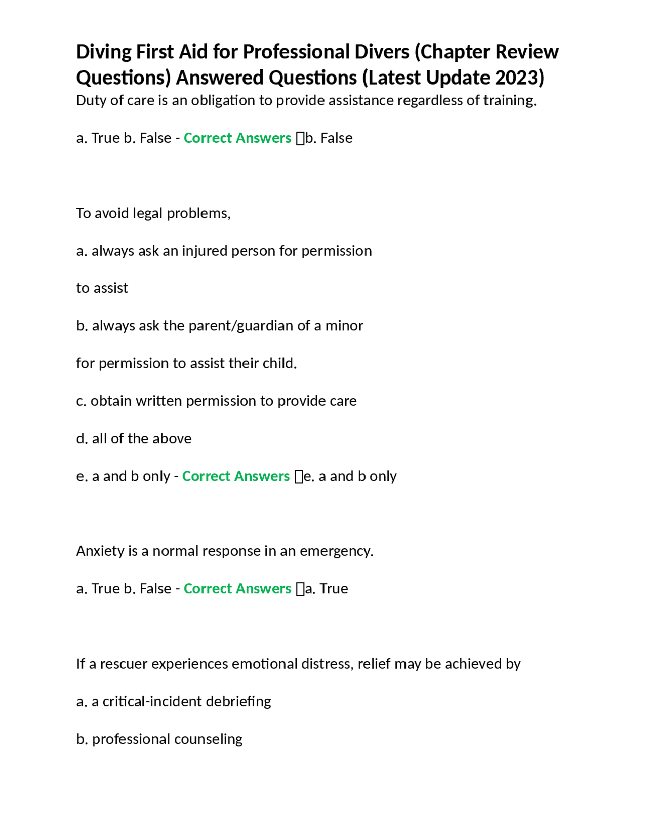 Diving First Aid for Professional Divers (Chapter Review Questions ...