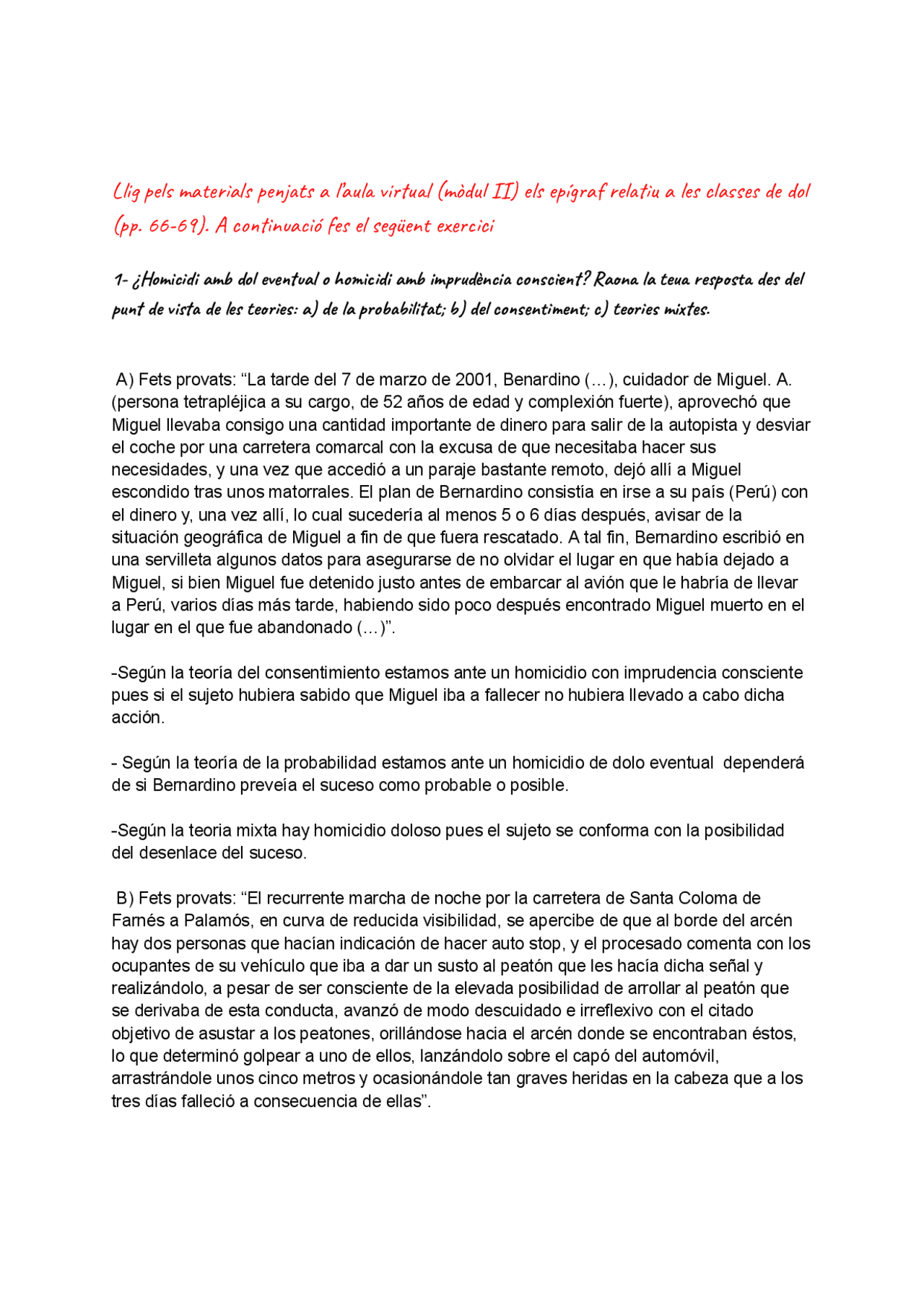 Tarea Derecho Penal Dolo Eventual Ejercicios De Derecho Penal Docsity
