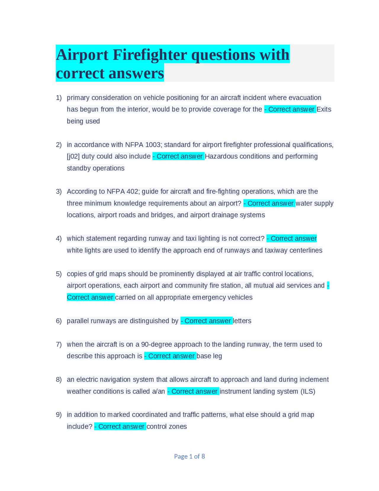 Airport Firefighter questions with correct answers | Exams Community ...
